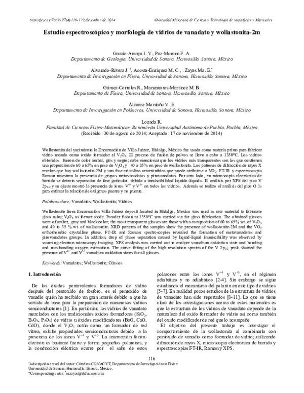 (PDF) Estudio espectroscópico y morfología de vidrios de vanadato y ...