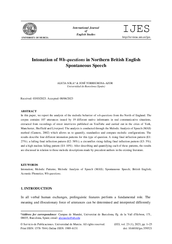 (PDF) Intonation Patterns of Wh-Questions in Northern England