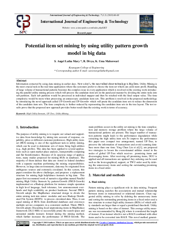(PDF) Potential item set mining by using utility pattern growth model ...