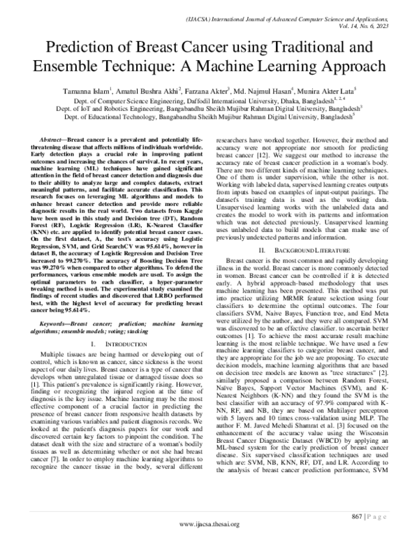 (PDF) Prediction of Breast Cancer using Traditional and Ensemble ...
