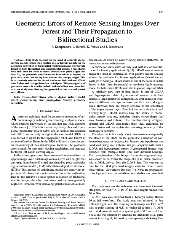 (PDF) Geometric Errors of Remote Sensing Images Over Forest and Their ...