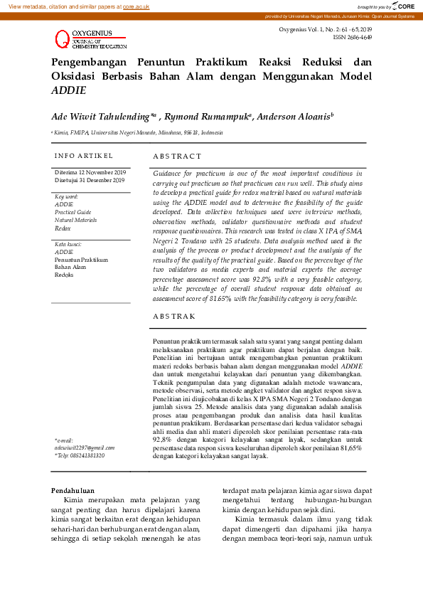 (PDF) Pengembangan Penuntun Praktikum Reaksi Reduksi dan Oksidasi Berbasis Bahan Alam dengan ...