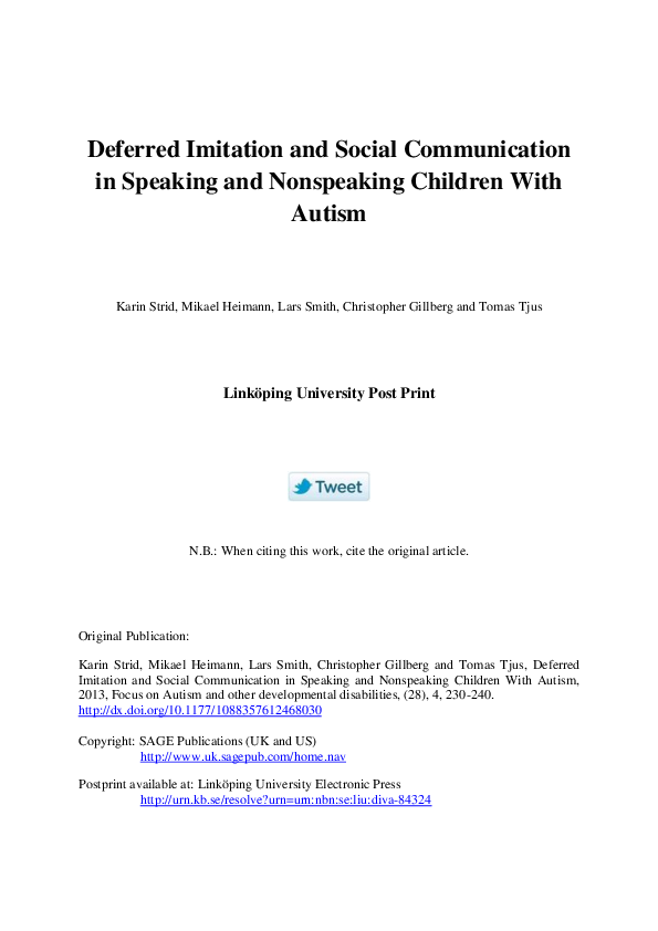 (PDF) Deferred Imitation and Social Communication in Speaking and ...