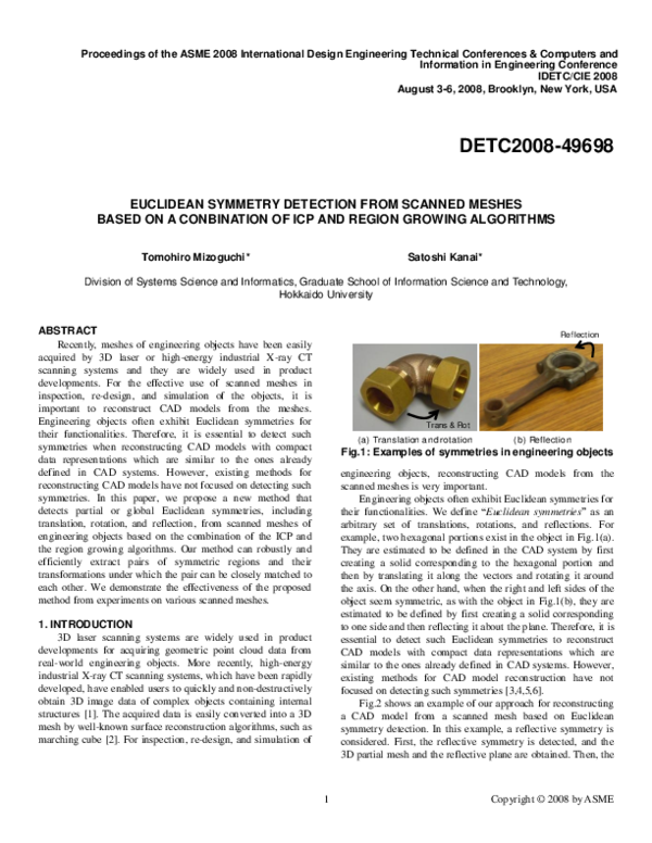 Pdf Euclidean Symmetry Detection From Scanned Meshes Based On A Combination Of Icp And Region 6337