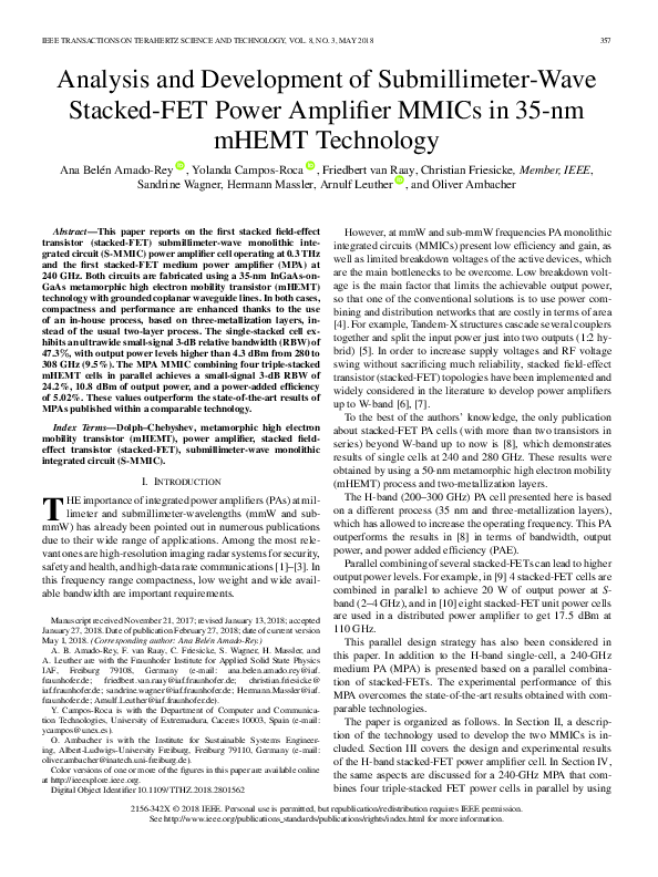 (PDF) Analysis and Development of Submillimeter-Wave Stacked-FET Power ...