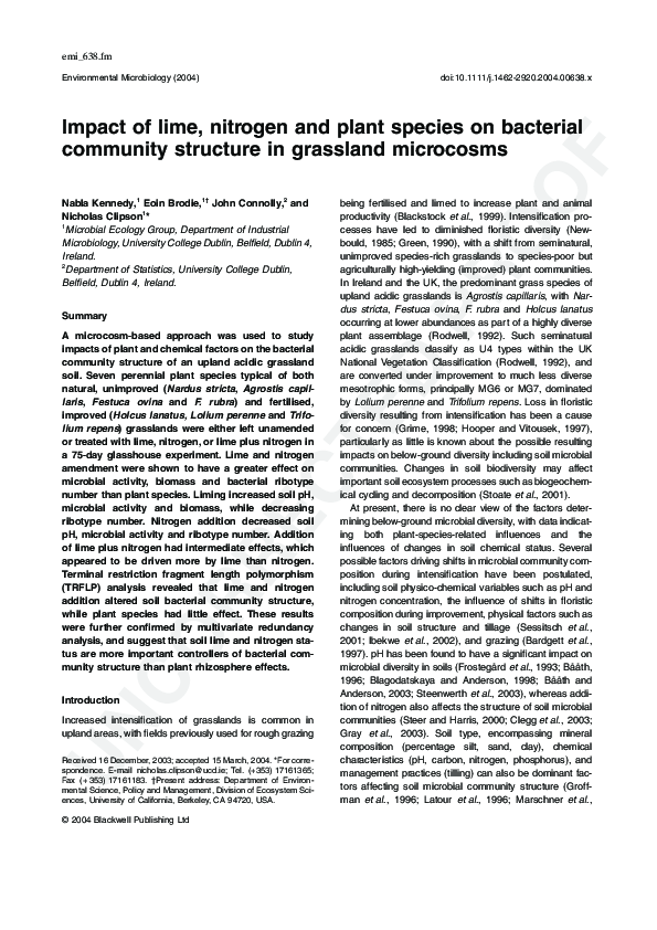 (PDF) Impact of lime, nitrogen and plant species on bacterial community ...