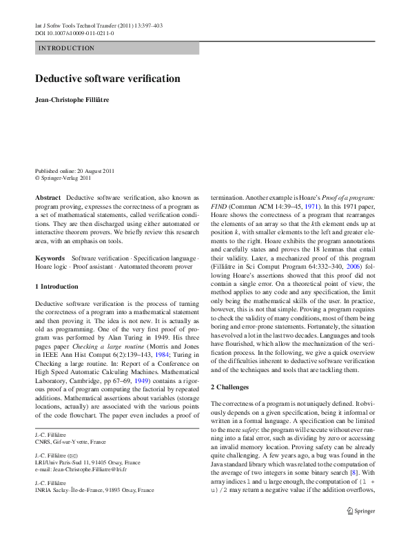 (PDF) Deductive software verification