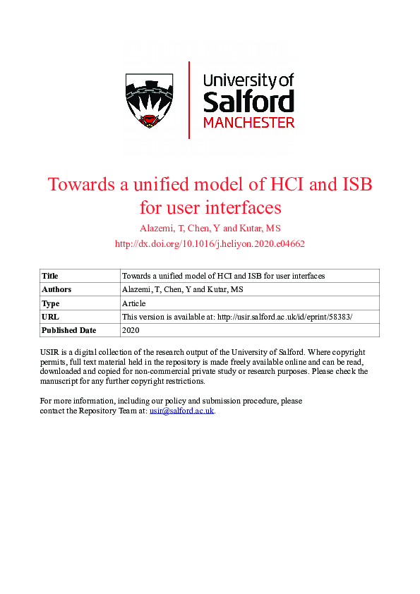(PDF) Towards a unified model of HCI and ISB for user interfaces