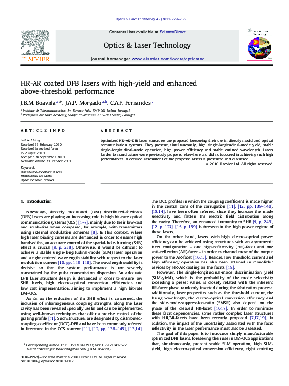 (PDF) HR-AR coated DFB lasers with high-yield and enhanced above ...