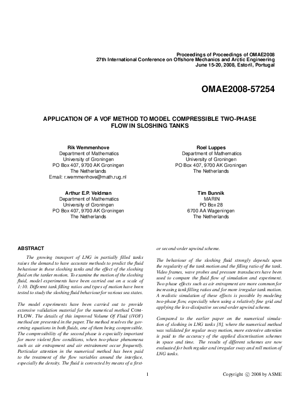 (PDF) Application of a VOF Method to Model Compressible Two-Phase Flow ...