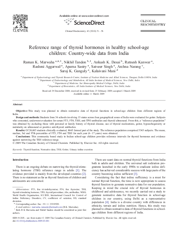 (PDF) Reference range of thyroid hormones in healthy school-age ...