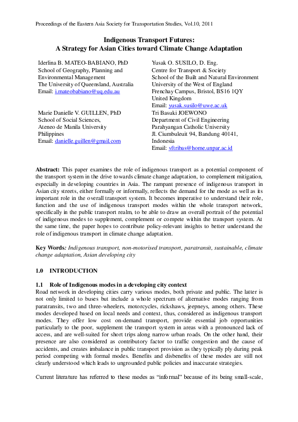 (PDF) Indigenous Transport Futures: .A Strategy for Asian Cities toward ...