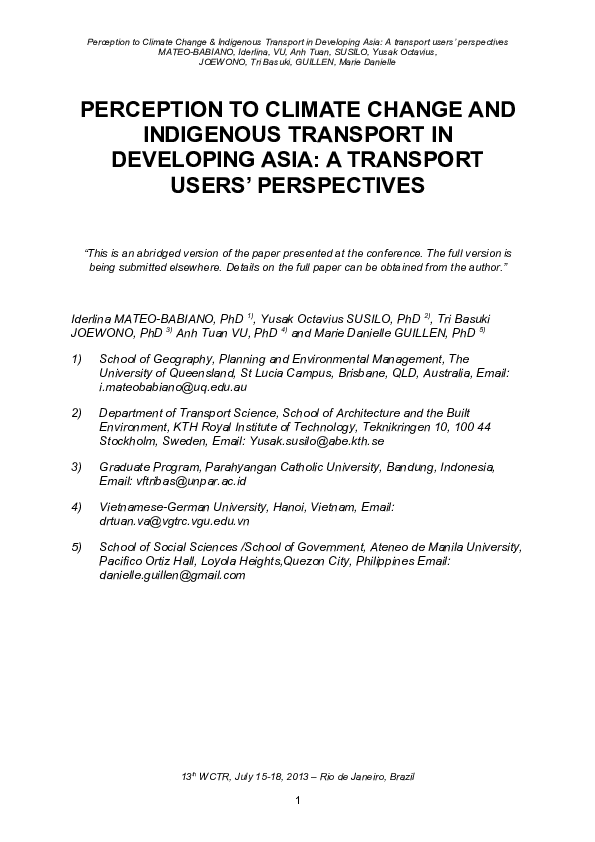 (DOC) Perception to Climate Change and Indigenous Transport in ...