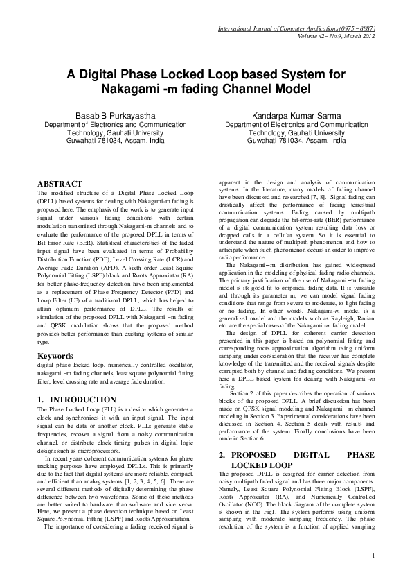 (PDF) A Digital Phase Locked Loop based System for Nakagami -m fading Channel Model
