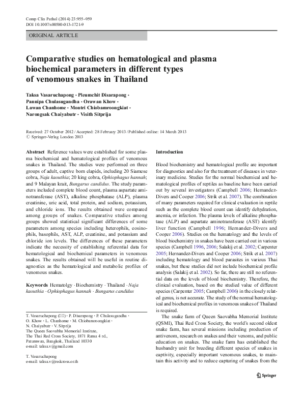 (PDF) Comparative studies on hematological and plasma biochemical ... (PDF) Comparative studies on hematological and plasma biochemical ...