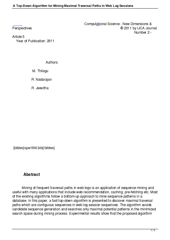 Pdf A Top Down Algorithm For Mining Maximal Traversal Paths In Web 9335