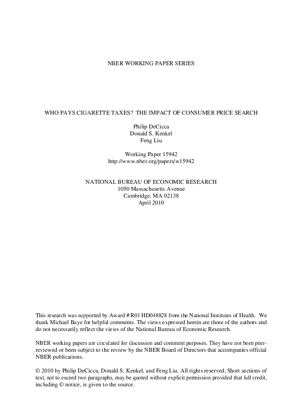 (PDF) Who Pays Cigarette Taxes? The Impact of Consumer Price Search