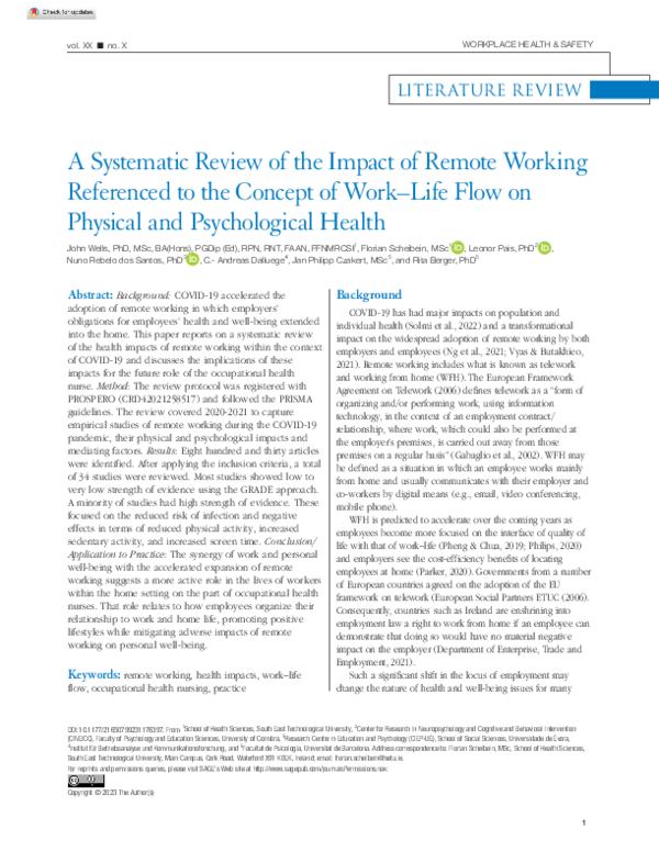 (PDF) A Systematic Review of the Impact of Remote Working Referenced to ...