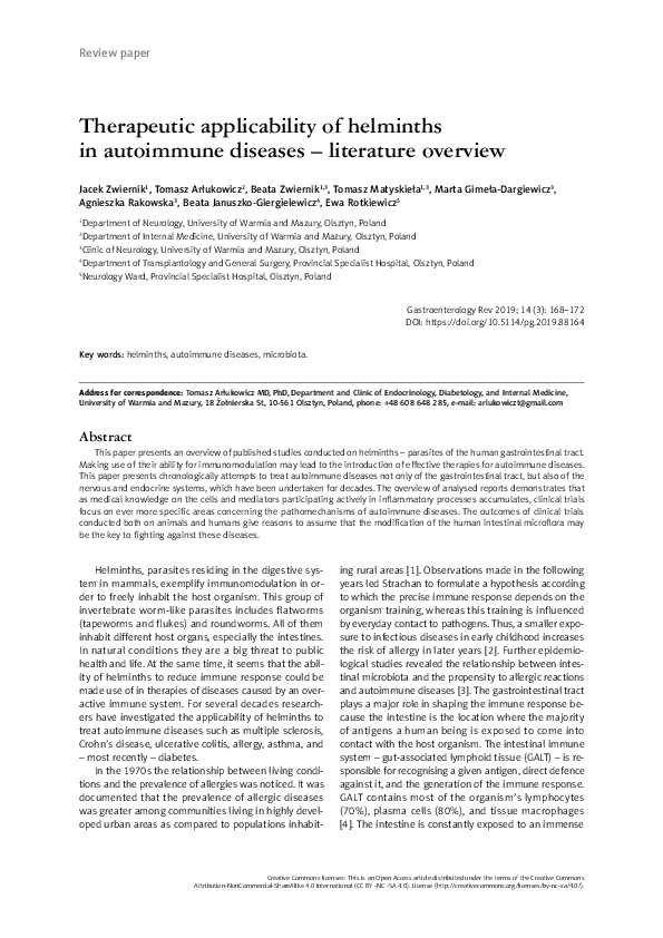 (PDF) Therapeutic applicability of helminths in autoimmune diseases ...