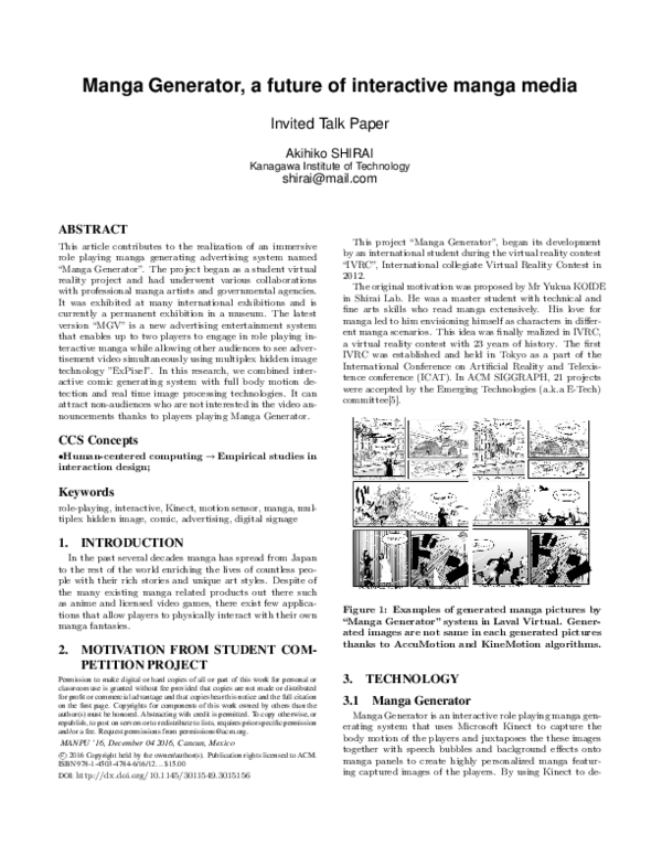 (PDF) Manga generator, a future of interactive manga media