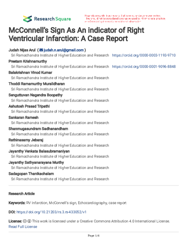 (PDF) McConnell’s Sign As An indicator of Right Ventricular Infarction ...