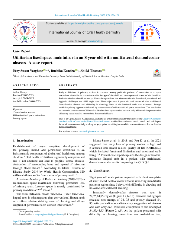 (PDF) Utilitarian fixed space maintainer in an 8-year old with ...