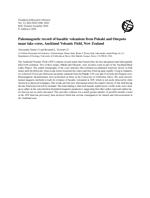(PDF) Paleomagnetic record of basaltic volcanism from Pukaki and ...