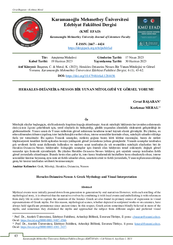 (PDF) Herakles-Deianeira-Nessos Bir Yunan Mitolojisi ve Görsel Yorumu
