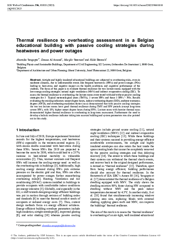 (PDF) Thermal resilience to overheating assessment in a Belgian ...