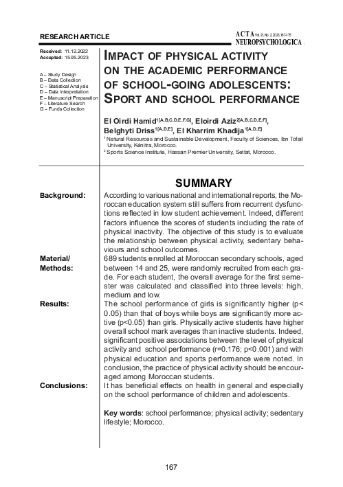 (PDF) IMPACT OF PHYSICAL ACTIVITY ON THE ACADEMIC PERFORMANCE OF SCHOOL ...