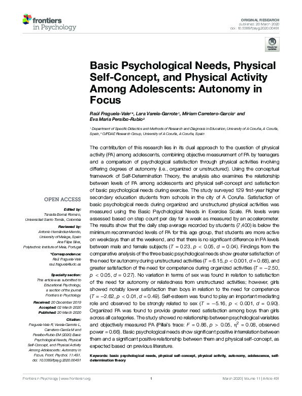 (PDF) Basic Psychological Needs, Physical Self-Concept, and Physical Activity Among Adolescents ...