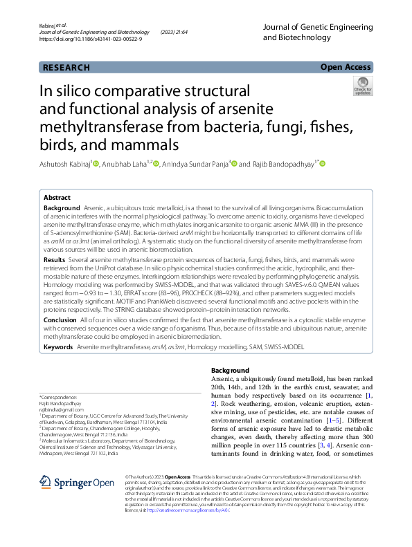 (PDF) In silico comparative structural and functional analysis of arsenite methyltransferase ...