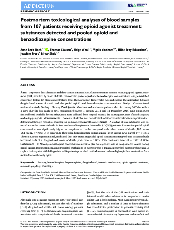(PDF) Postmortem toxicological analyses of blood samples from 107 ...