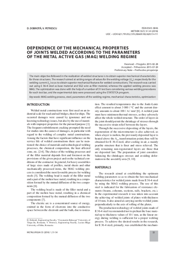 (PDF) Dependence of the mechanical properties of joints welded according to the parameters of ...