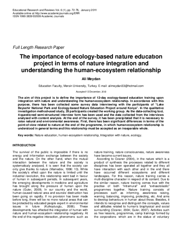 (PDF) The Importance of Ecology-Based Nature Education Project in Terms ...