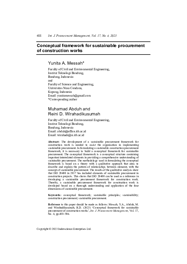 (PDF) Conceptual Framework for Sustainable Procurement of Construction Works