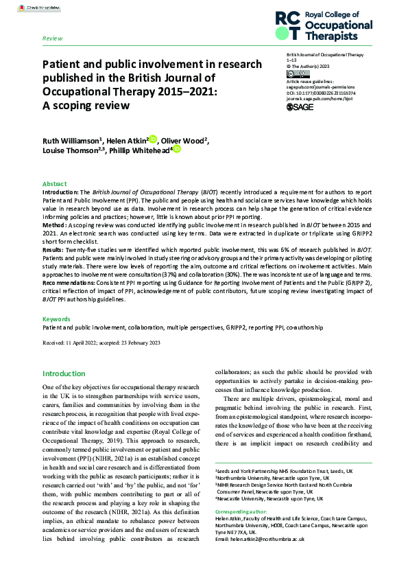 (PDF) Patient and public involvement in research published in the ...