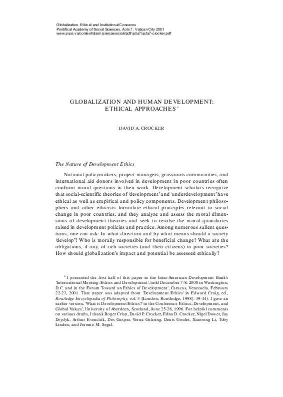 (PDF) Globalization and Human Development: Ethical Approaches
