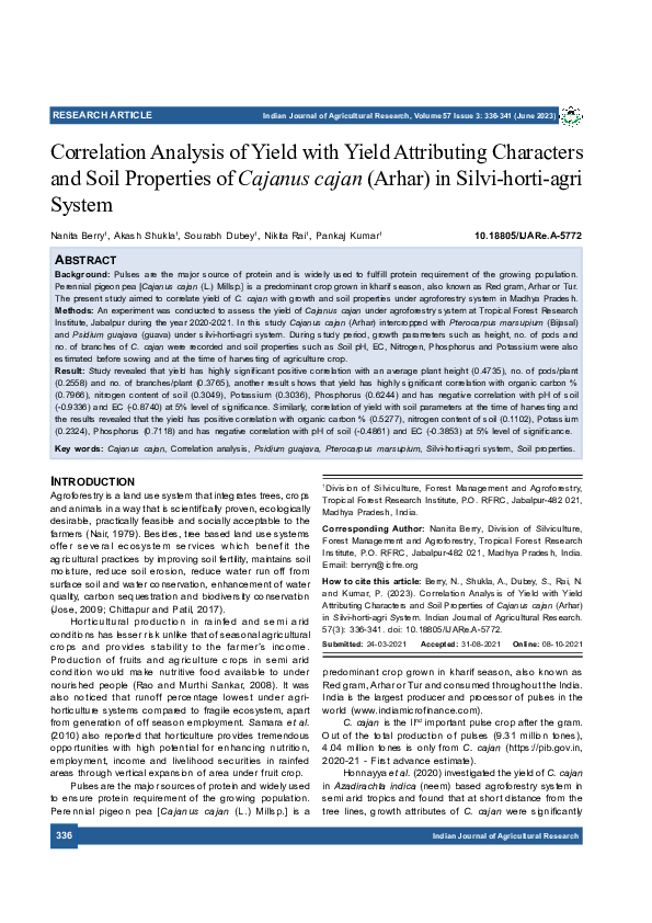 (PDF) Correlation Analysis of Yield with Yield Attributing Characters and Soil Properties of ...