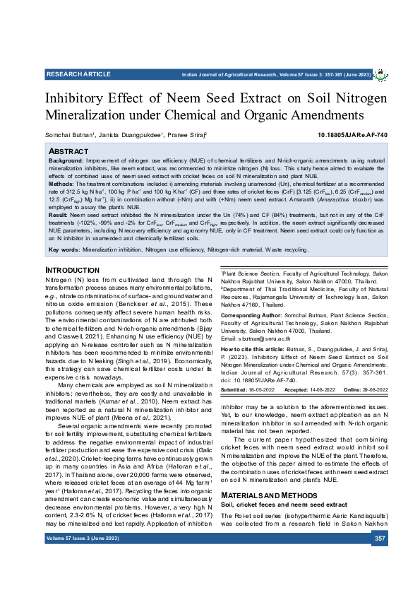 (PDF) Inhibitory Effect of Neem Seed Extract on Soil Nitrogen ...