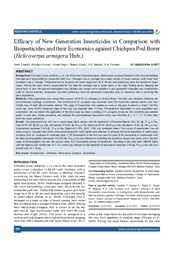 (PDF) Efficacy of New Generation Insecticides in Comparison with ...