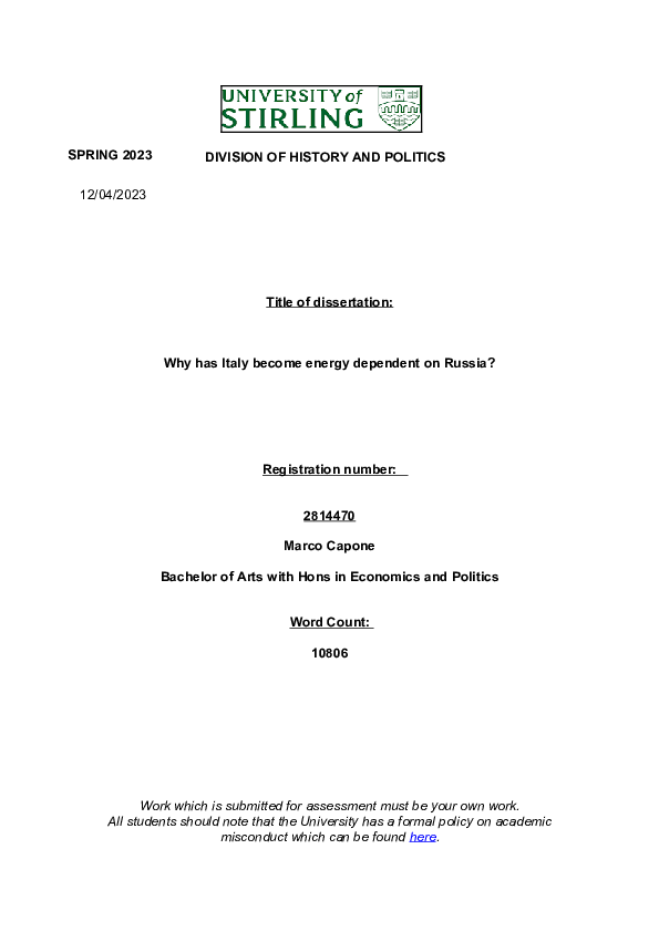 (DOC) Dissertation on energy security