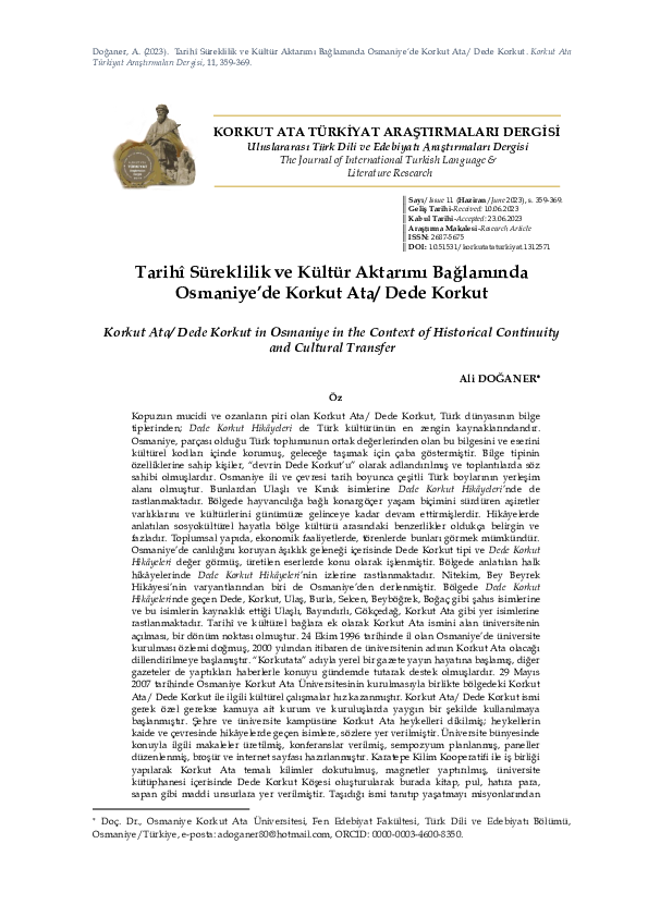 (PDF) Tarihî Süreklilik ve Kültür Aktarımı Bağlamında Osmaniye’de ...