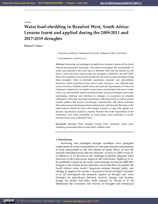 (PDF) Water Load-shedding in Beaufort West, South Africa: Lessons ...