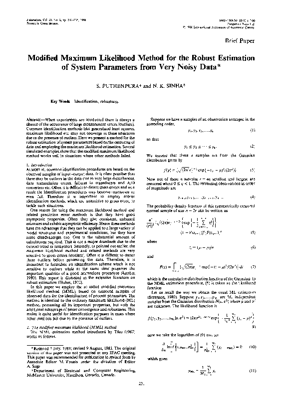 Pdf Modified Maximum Likelihood Method For The Robust Estimation Of