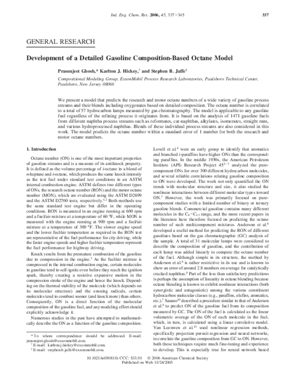(PDF) Development of a Detailed Gasoline Composition-Based Octane Model