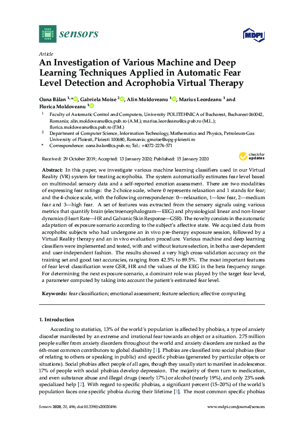 (PDF) AI for Detecting Fear in Acrophobia Therapy