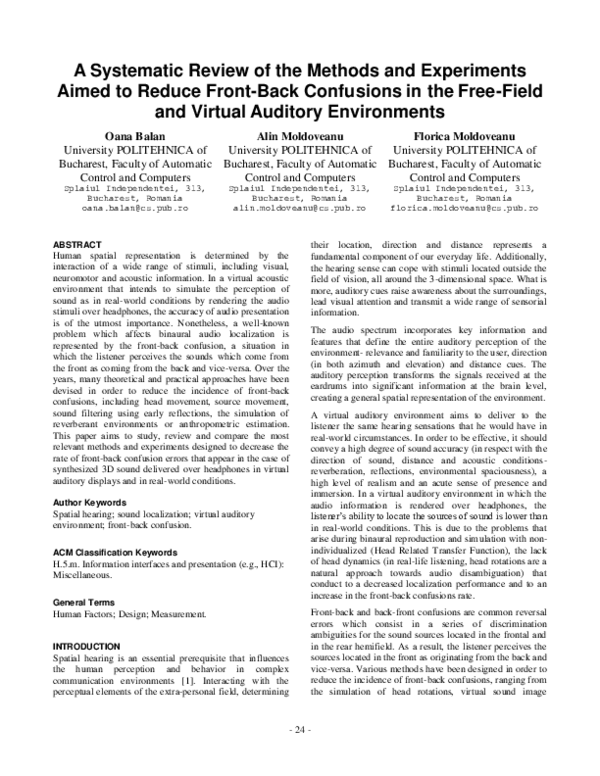 (PDF) A Systematic Review of the Methods and Experiments Aimed to Reduce Front-Back Confusions ...