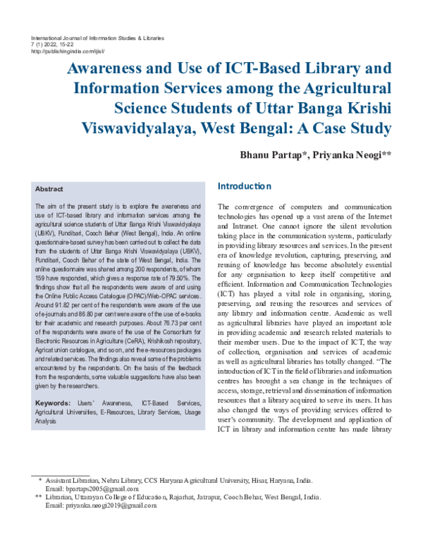 (PDF) Awareness and Use of ICT-Based Library and Information Services ...