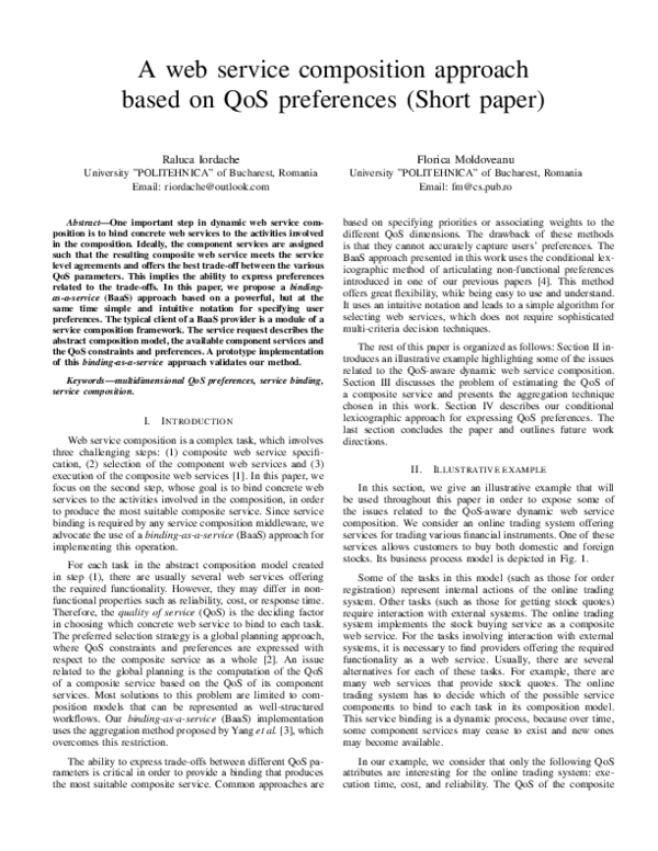 (PDF) A Web Service Composition Approach Based on QoS Preferences (Short Paper)